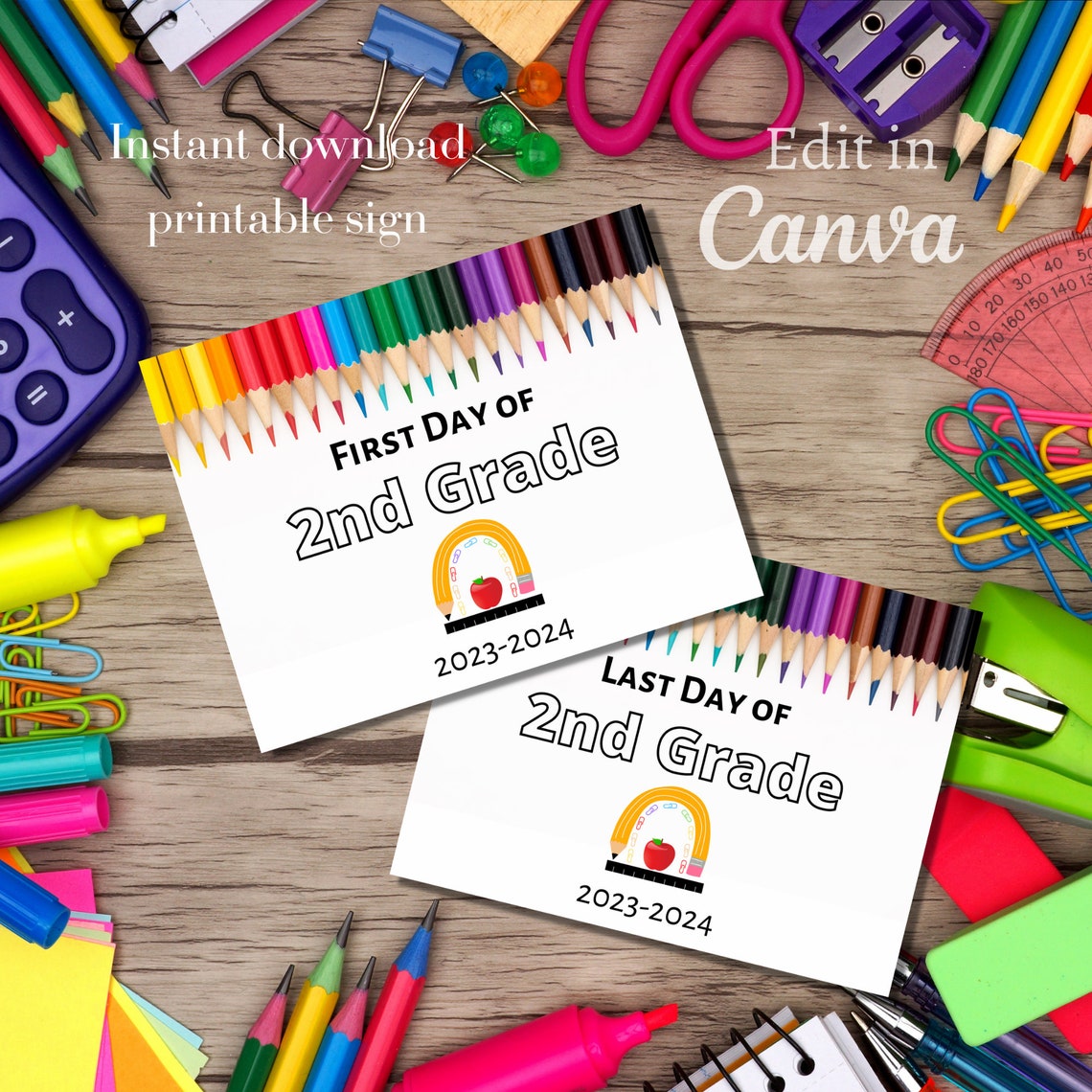 First Day of School Sign, 2nd Grade Sign, Back to School, Digital ...