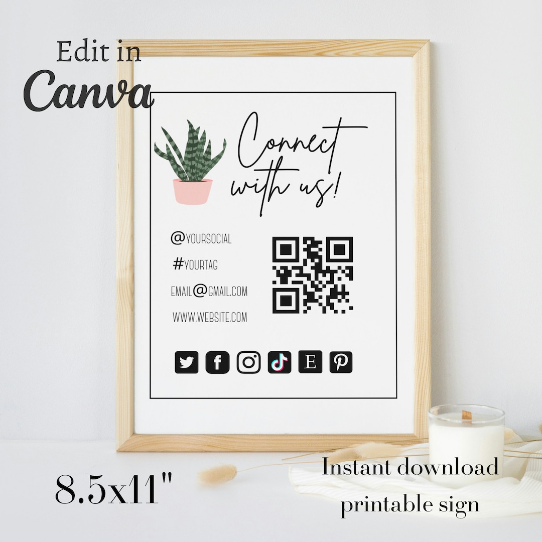 Connect With Us Sign, Social Media Sign, Small Business Sign, Printable ...