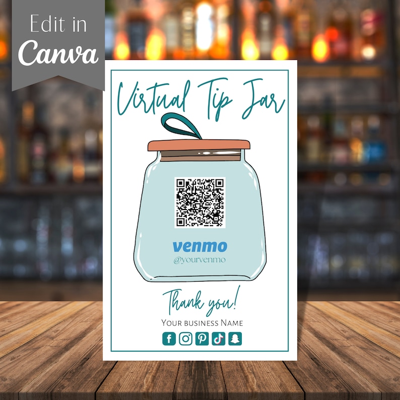 Virtual Tip Jar| Venmo Payment Sign | QR Code Sign | Scan to Pay Sign ...