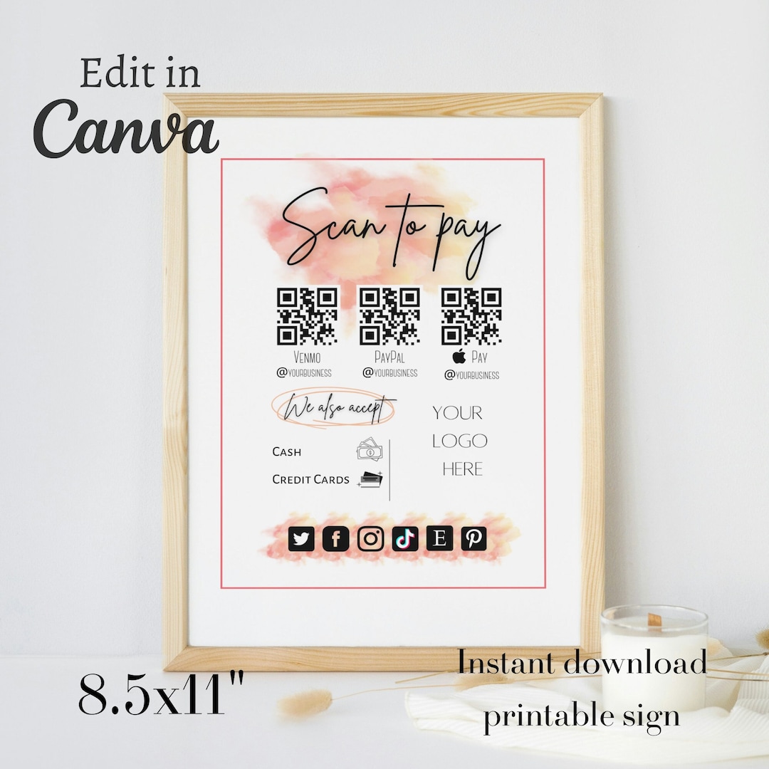 Scan to Pay Sign Template, Printable Scan to Pay Template, Editable ...
