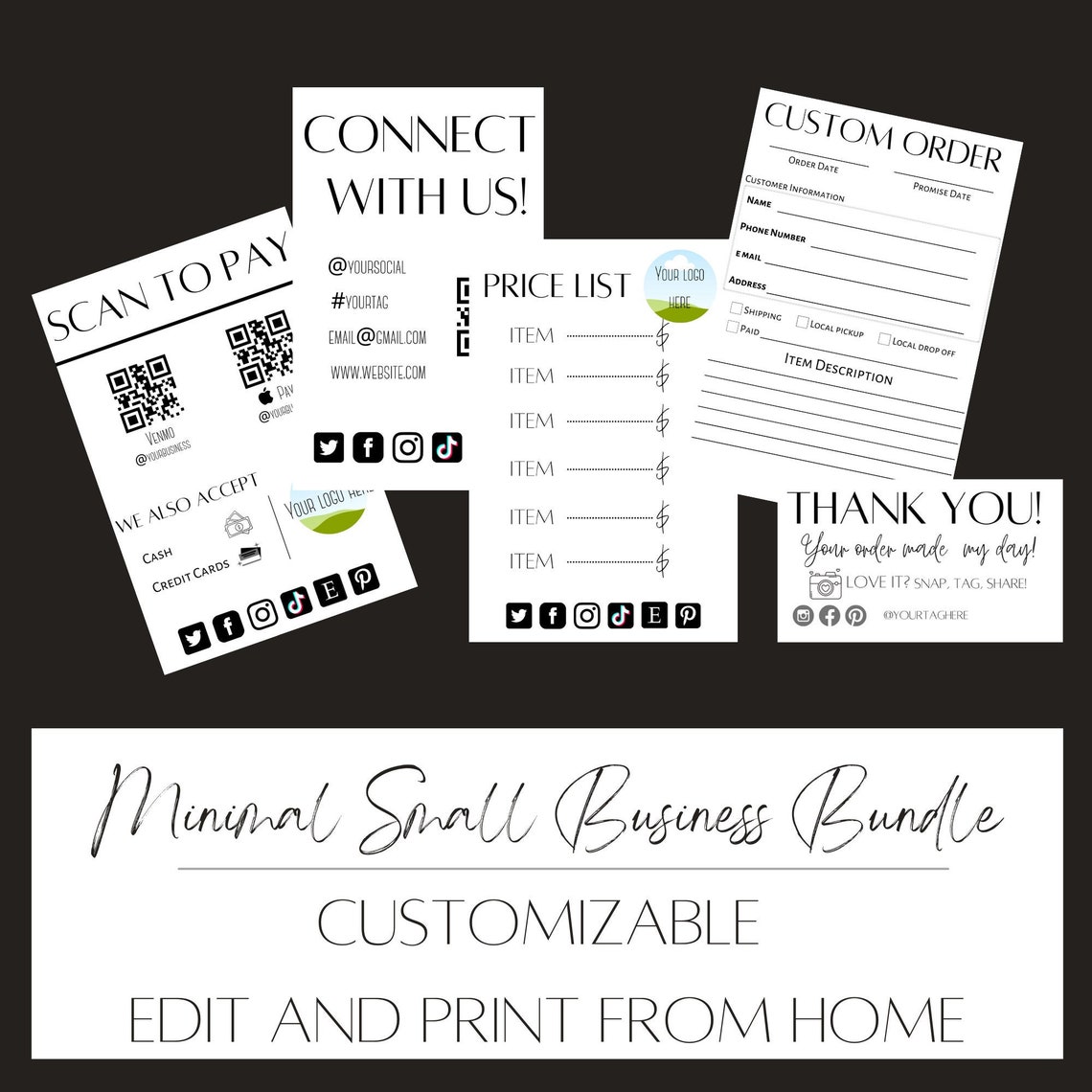 Craft Show Bundle, Order Form Template, Price List Template, Thank You ...