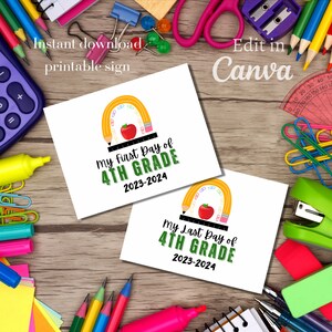 First Day of School Sign, 4th Grade Sign, Back to School, Digital ...