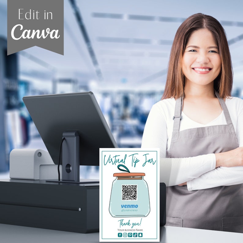 Virtual Tip Jar| Venmo Payment Sign | QR Code Sign | Scan to Pay Sign ...