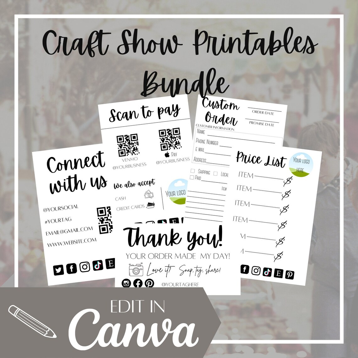 Craft Show Bundle, Order Form Template, Price List Template, Thank You ...