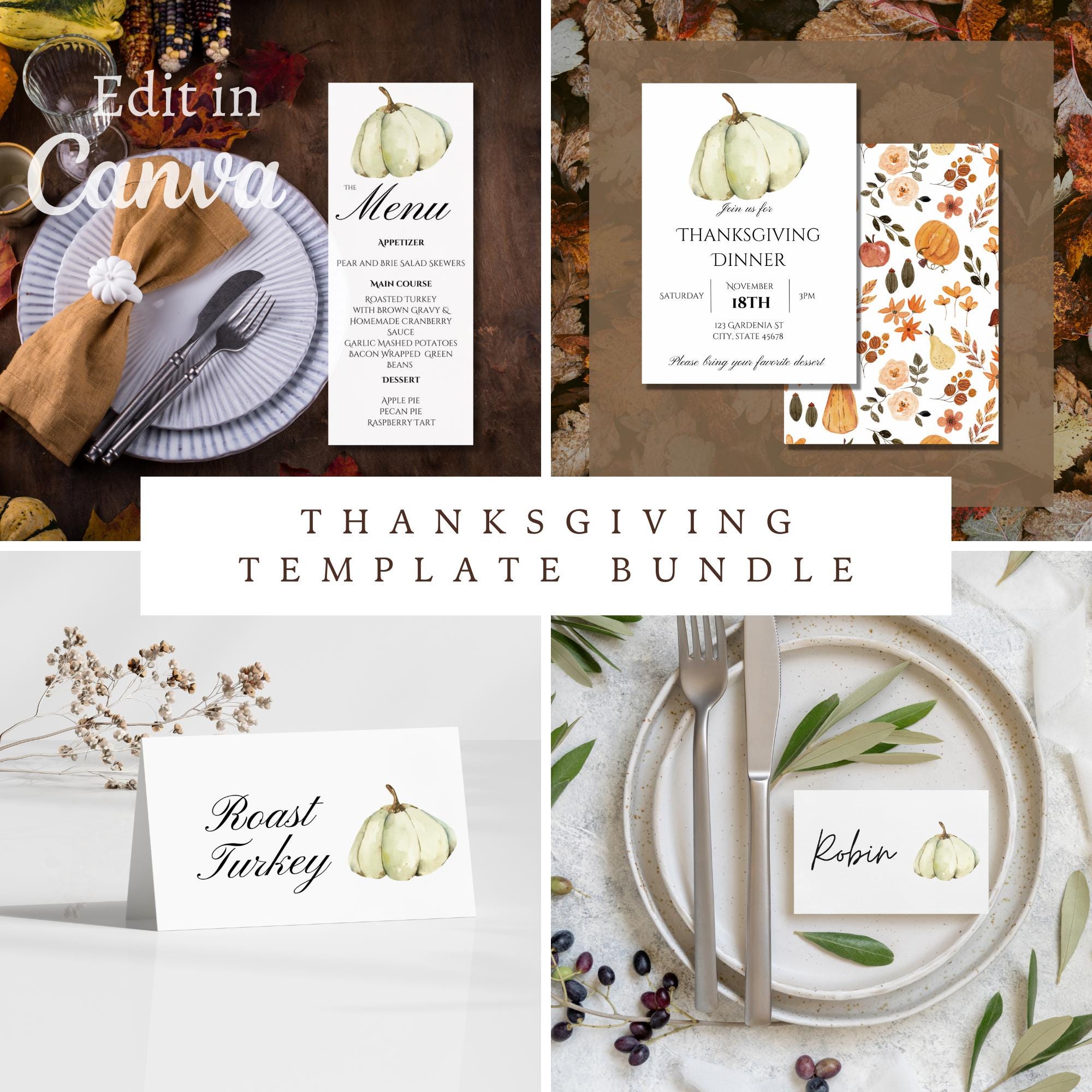 Thanksgiving Template Bundle | Thanksgiving Printable Menu ...