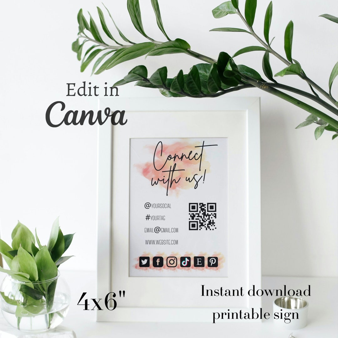 Connect With Us Sign, Social Media Sign, Small Business Sign, Printable ...