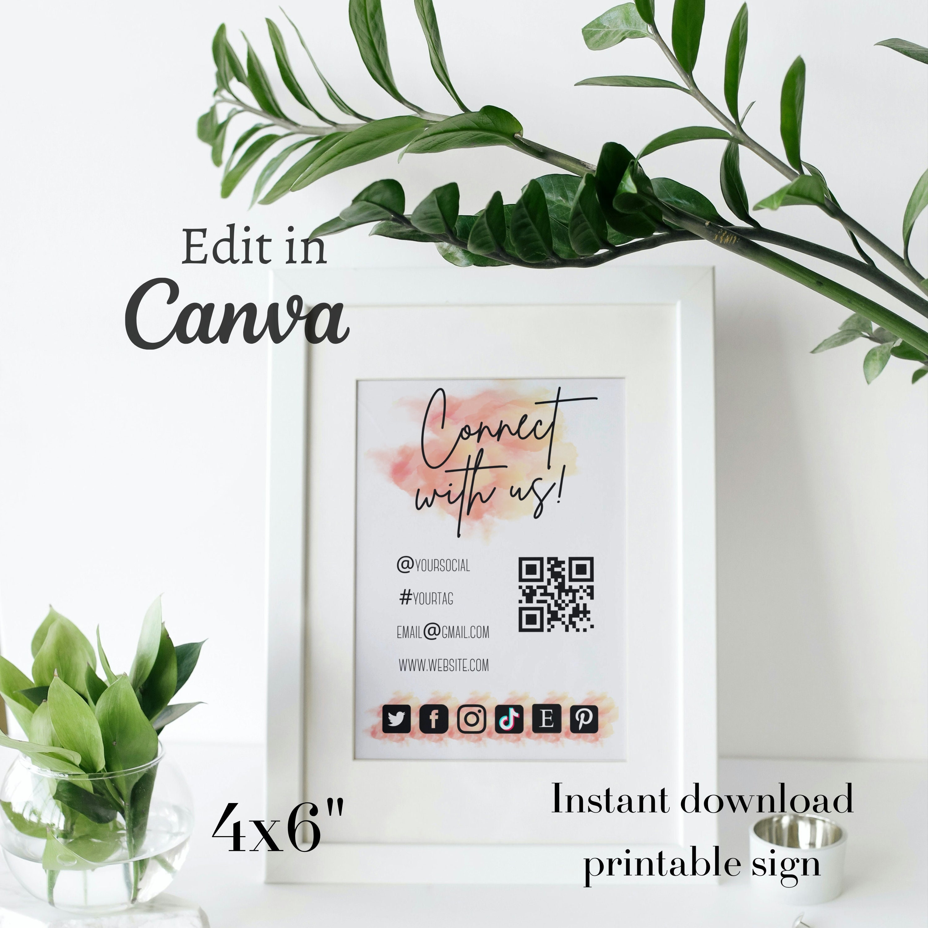 Connect With Us Sign, Social Media Sign, Small Business Sign, Printable ...