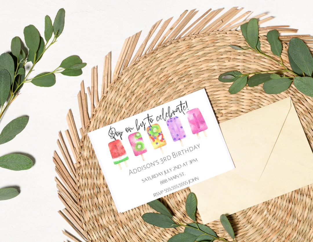 Pop by to Celebrate Birthday Party Invitation, Popsicle Party, Birthday ...