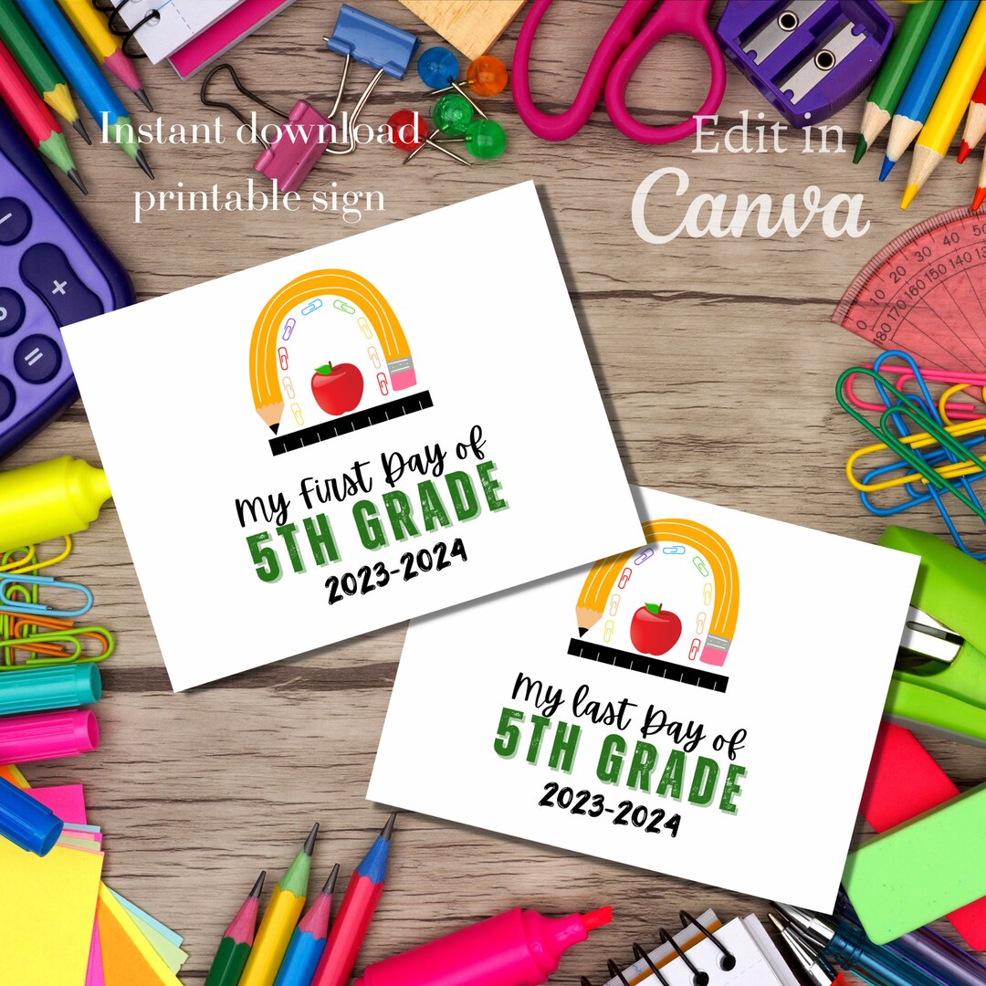 First Day of School Sign, 5th Grade Sign, Back to School, Digital ...