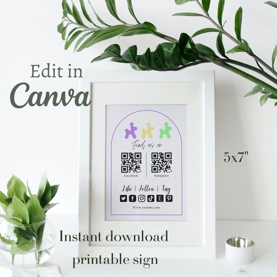 QR Code Editable Sign, Social Media Sign, Mardi Gras Sign, Printable ...