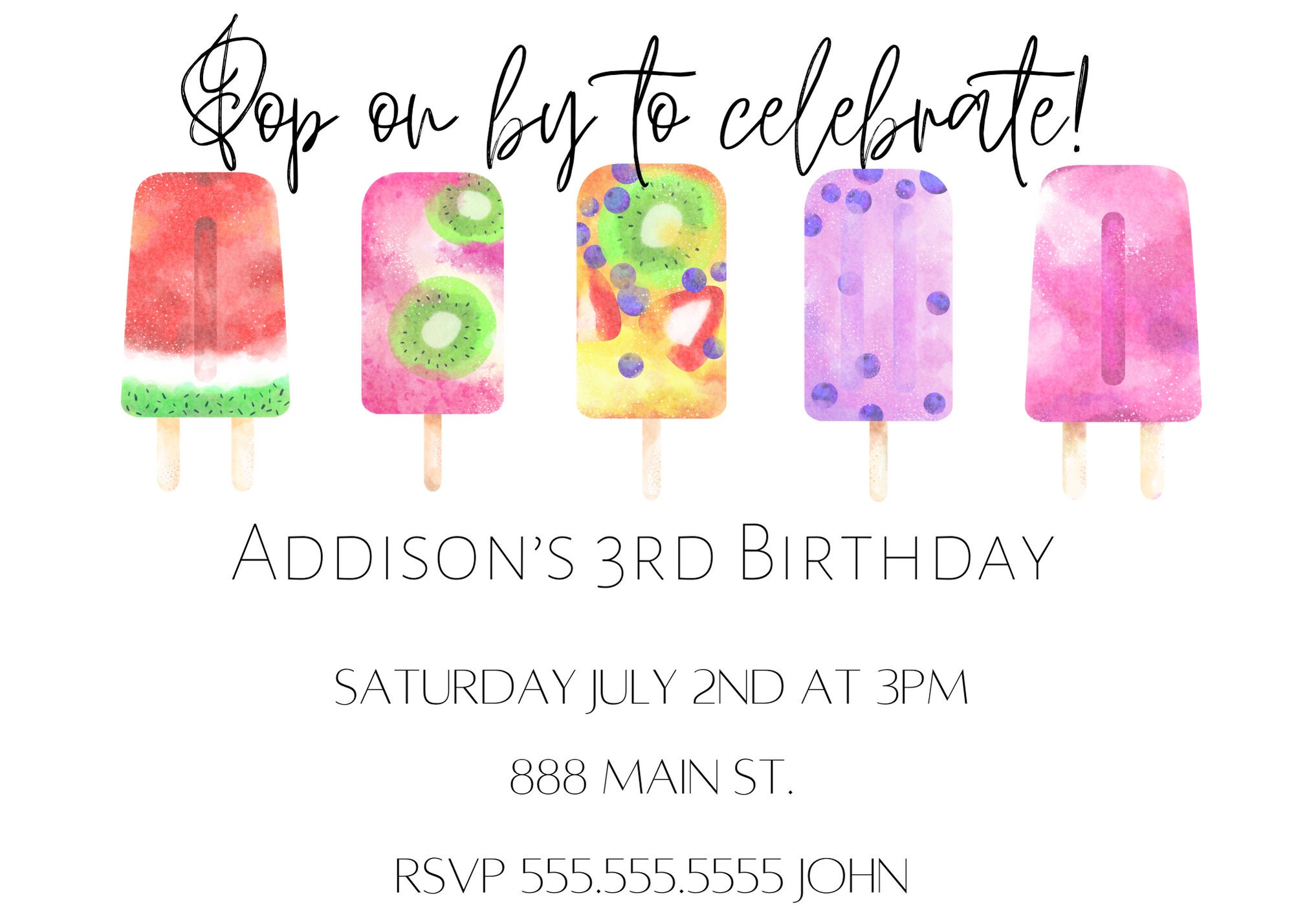 Pop by to Celebrate Birthday Party Invitation, Popsicle Party, Birthday ...