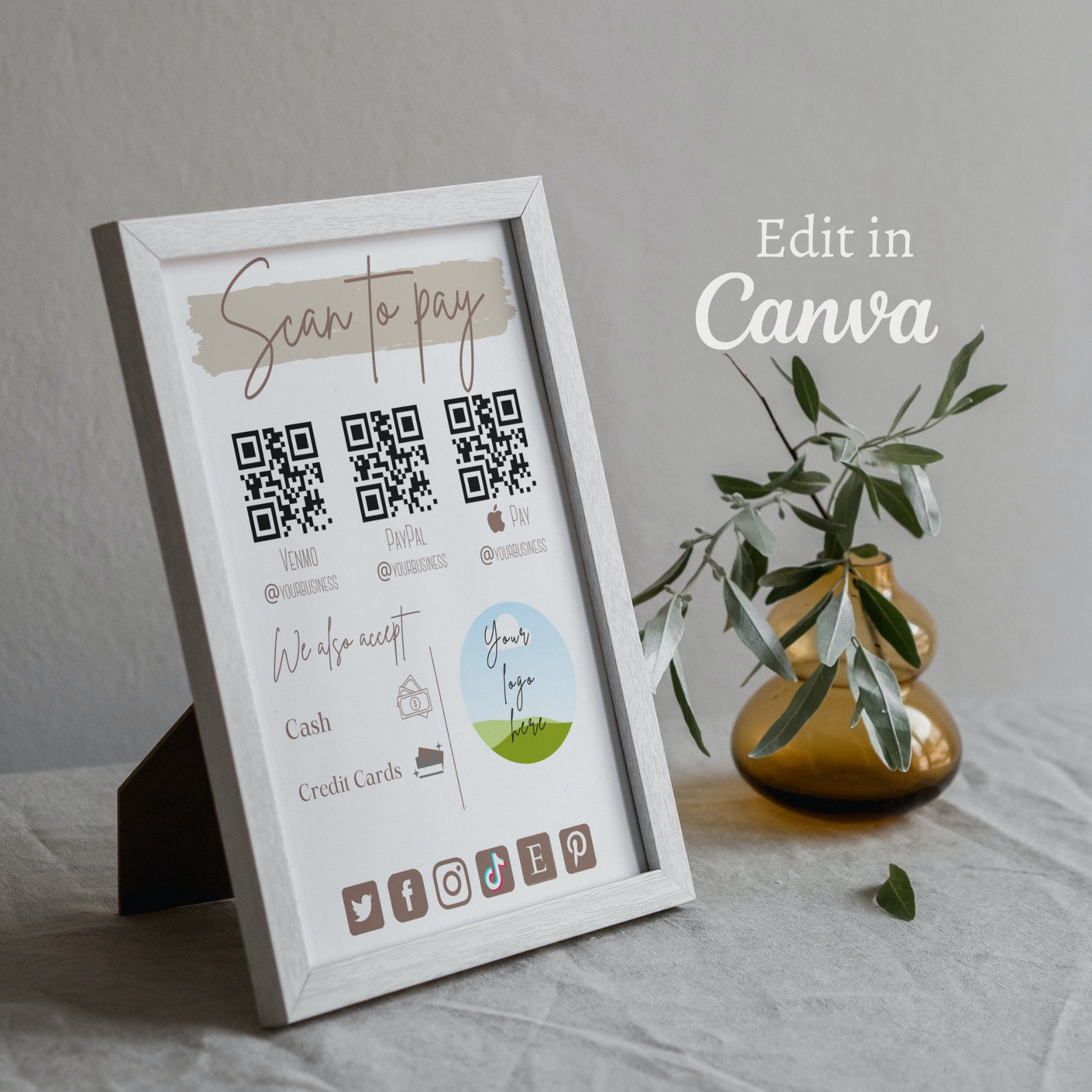 Scan to Pay Sign Template, Printable Scan to Pay Template, Editable ...