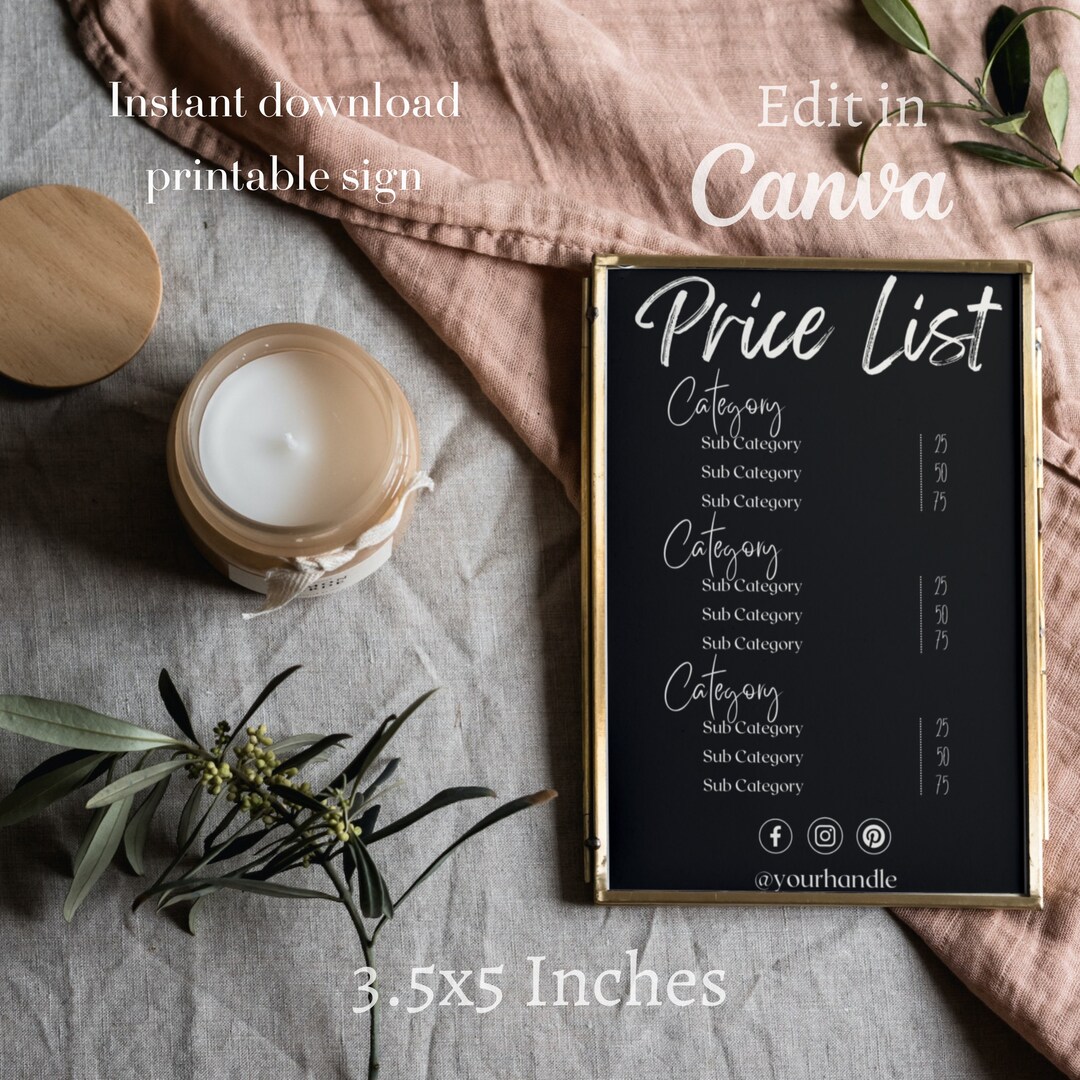 Price List Template, Price Sheet Printable, Price Sheet, Pricing Guide ...