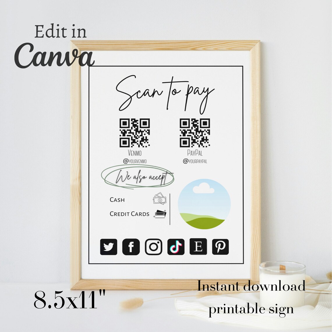 Scan to Pay Sign Template, Printable Scan to Pay Template, Editable ...
