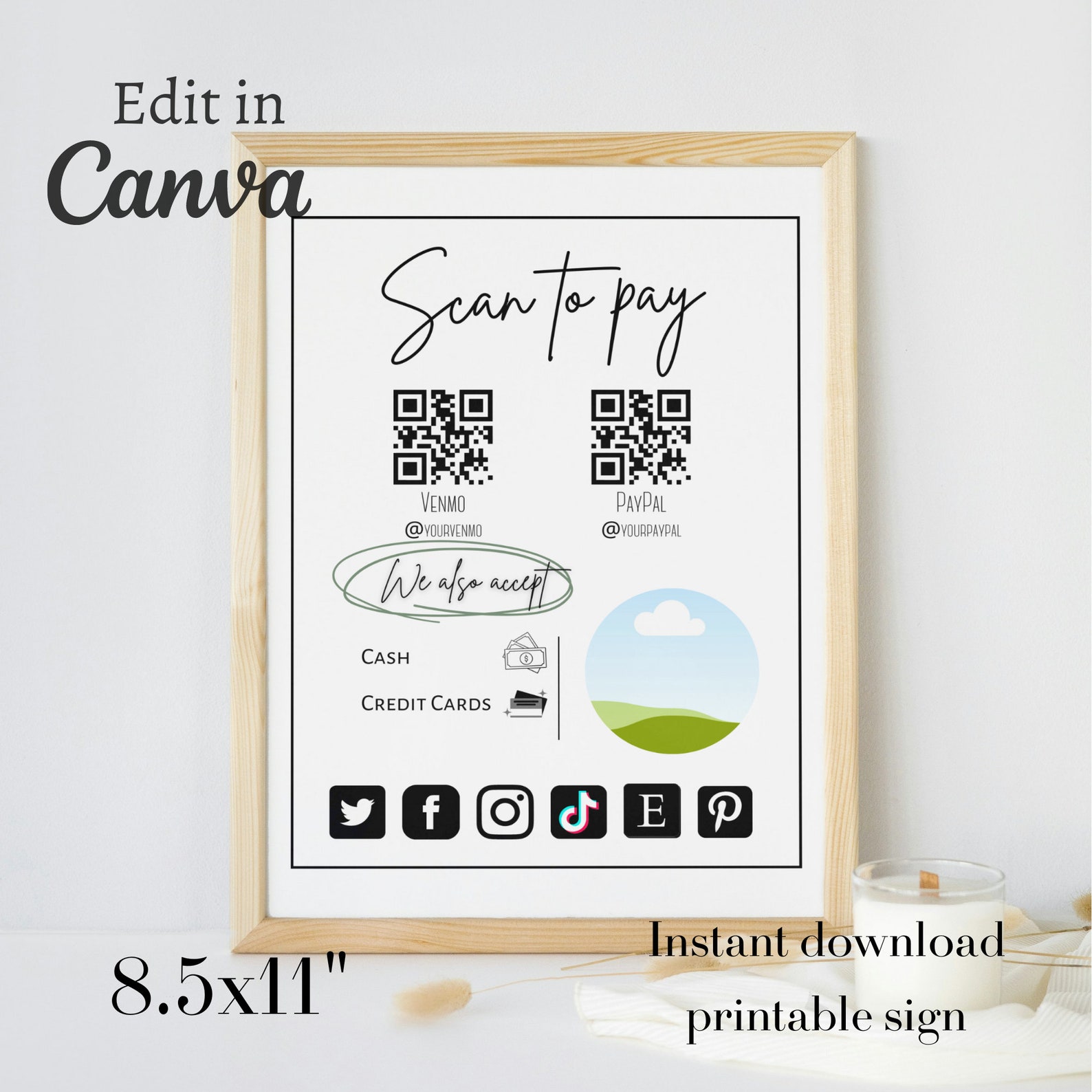 Scan to Pay Sign Template, Printable Scan to Pay Template, Editable ...
