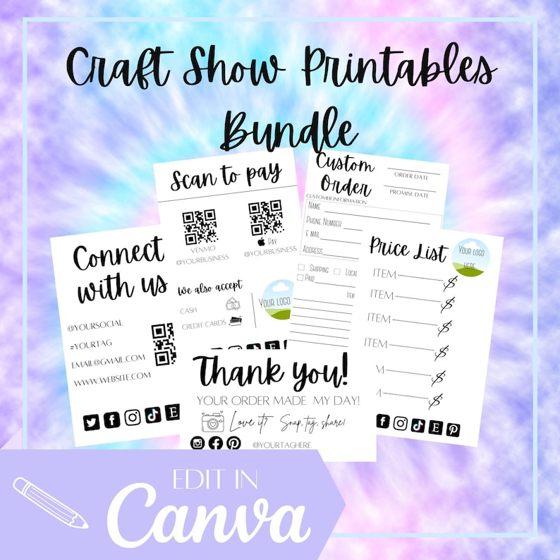 Craft Show Bundle, Order Form Template, Price List Template, Thank You ...