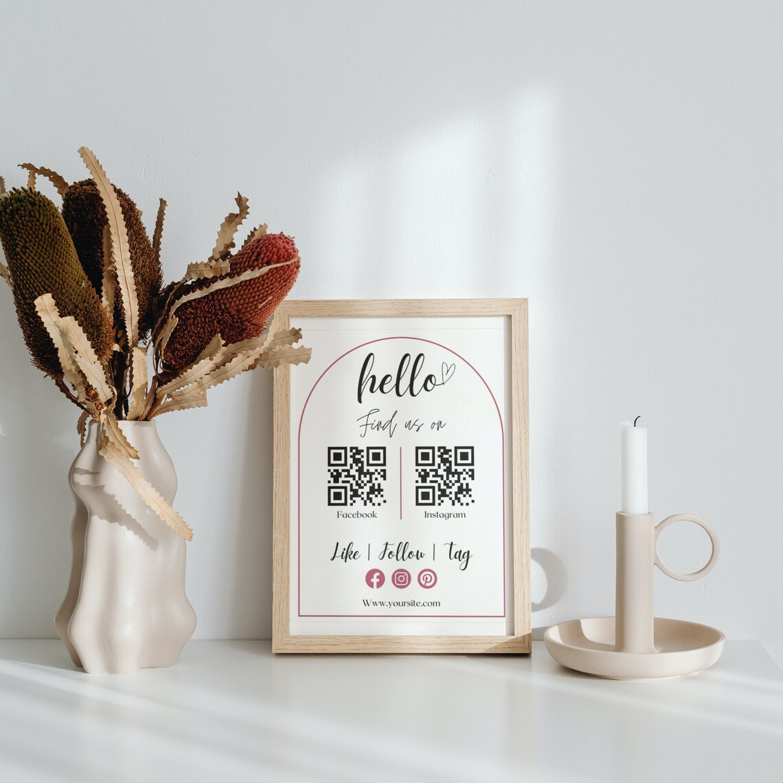 QR Code Editable Sign, Social Media Sign, Dark Pink, Printable Sign ...