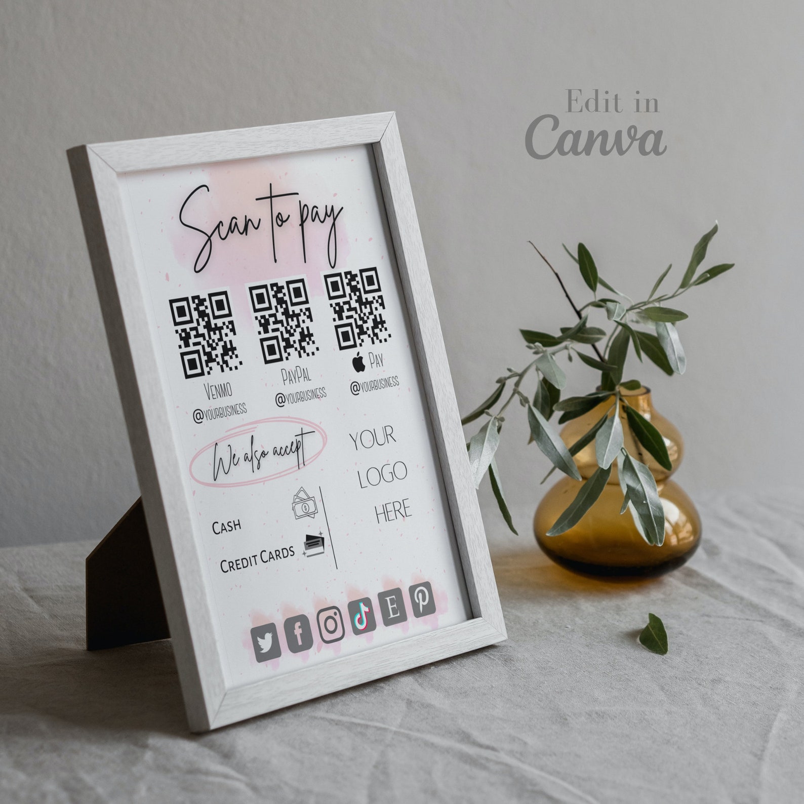Scan to Pay Sign Template Printable Scan to Pay Template - Etsy