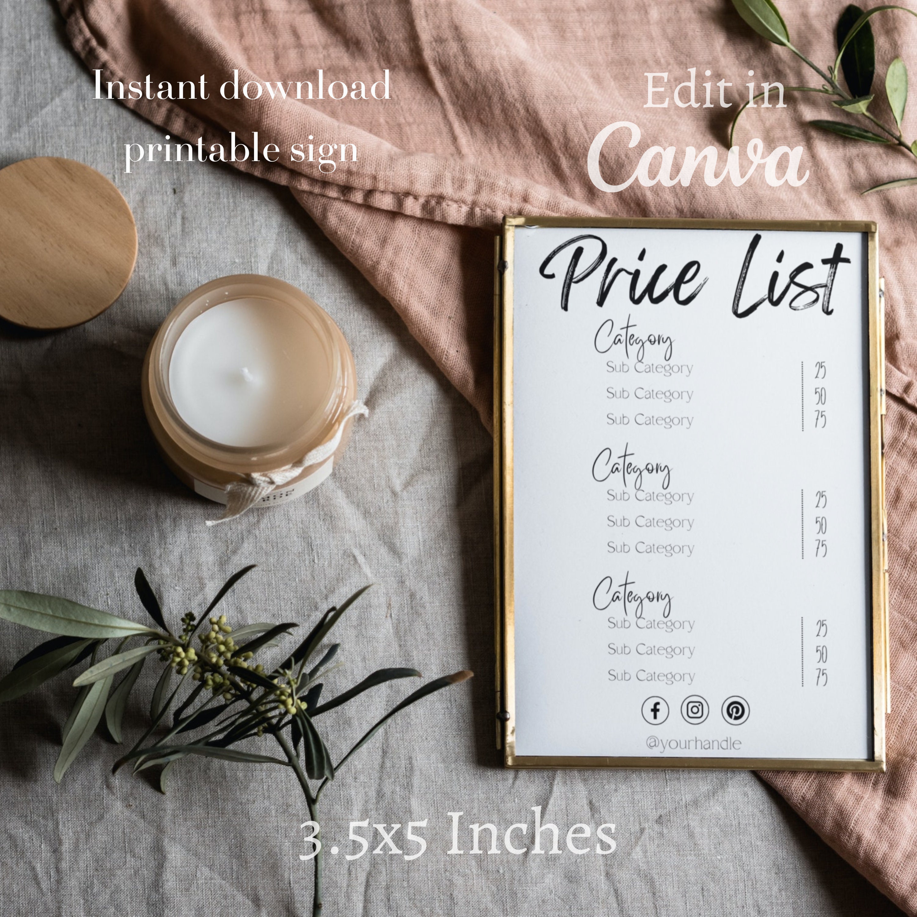 Price List Template, Price Sheet Printable, Price Sheet, Pricing Guide ...