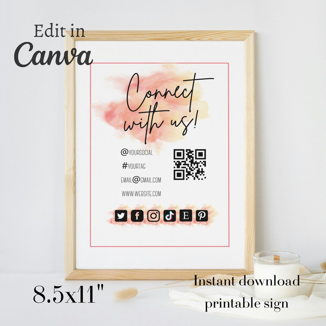 Connect With Us Sign, Social Media Sign, Small Business Sign, Printable ...