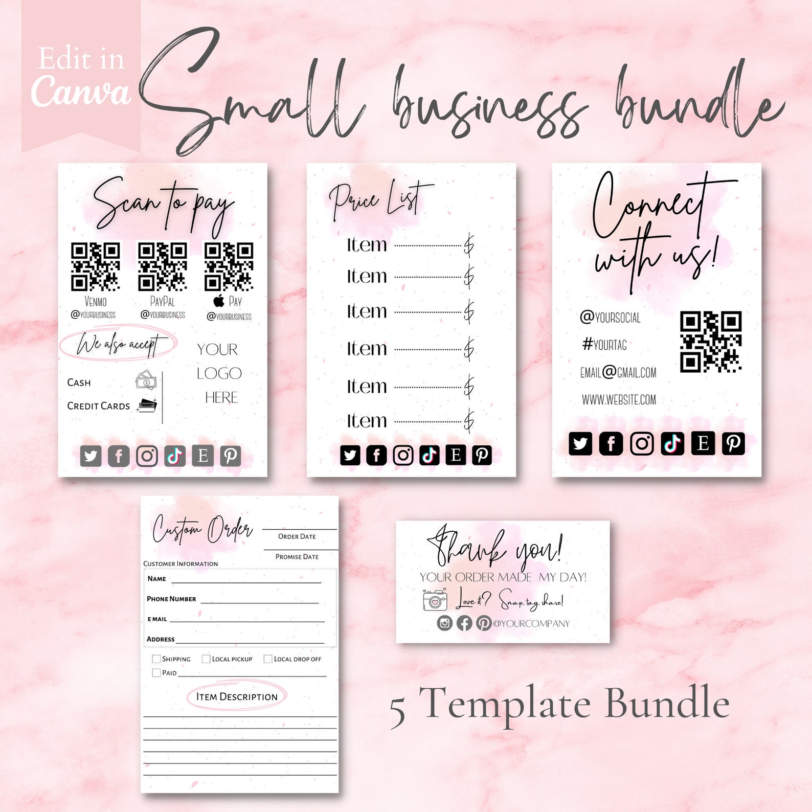 Craft Show Bundle, Small Business Bundle, Order Form Template, Price ...