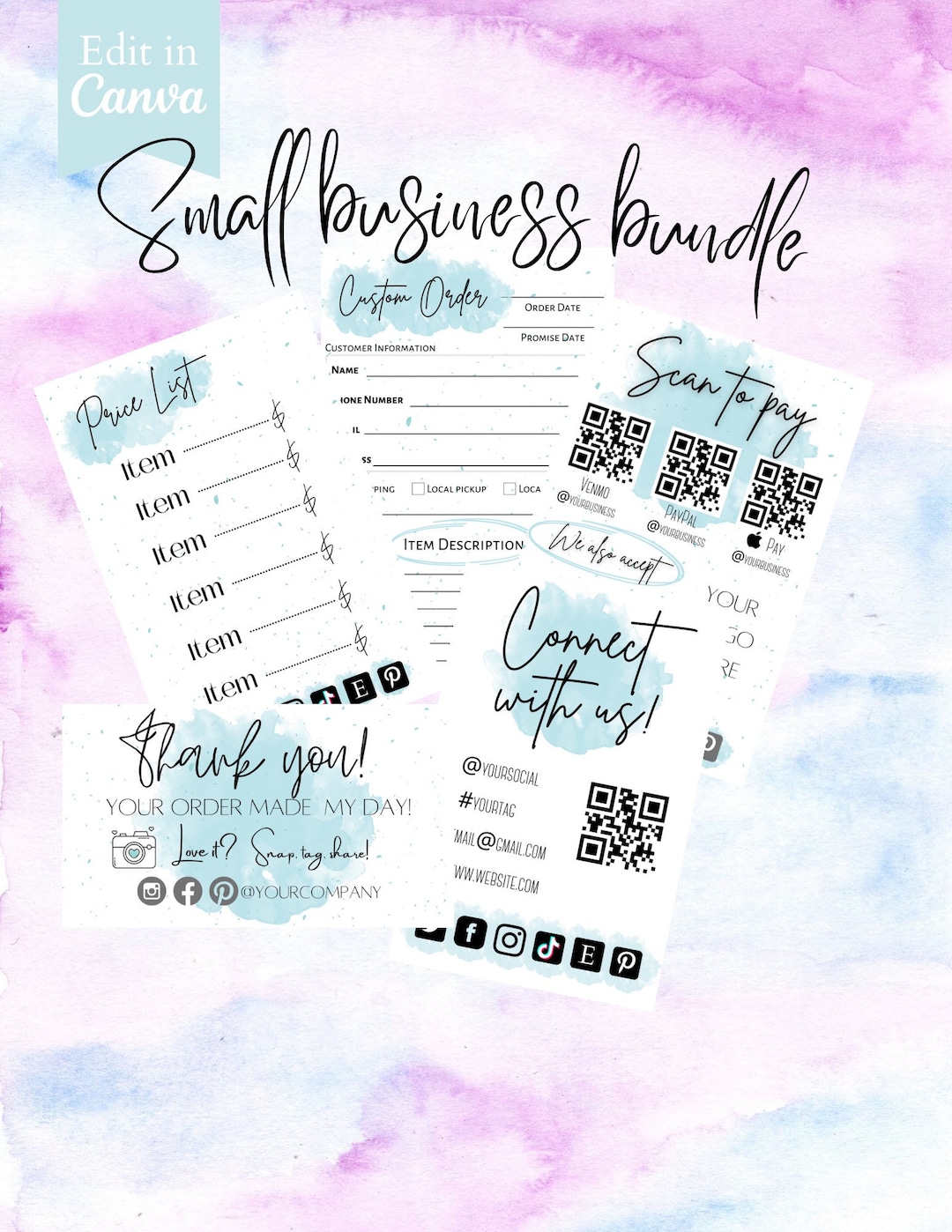 Craft Show Bundle, Small Business Bundle, Order Form Template, Price ...