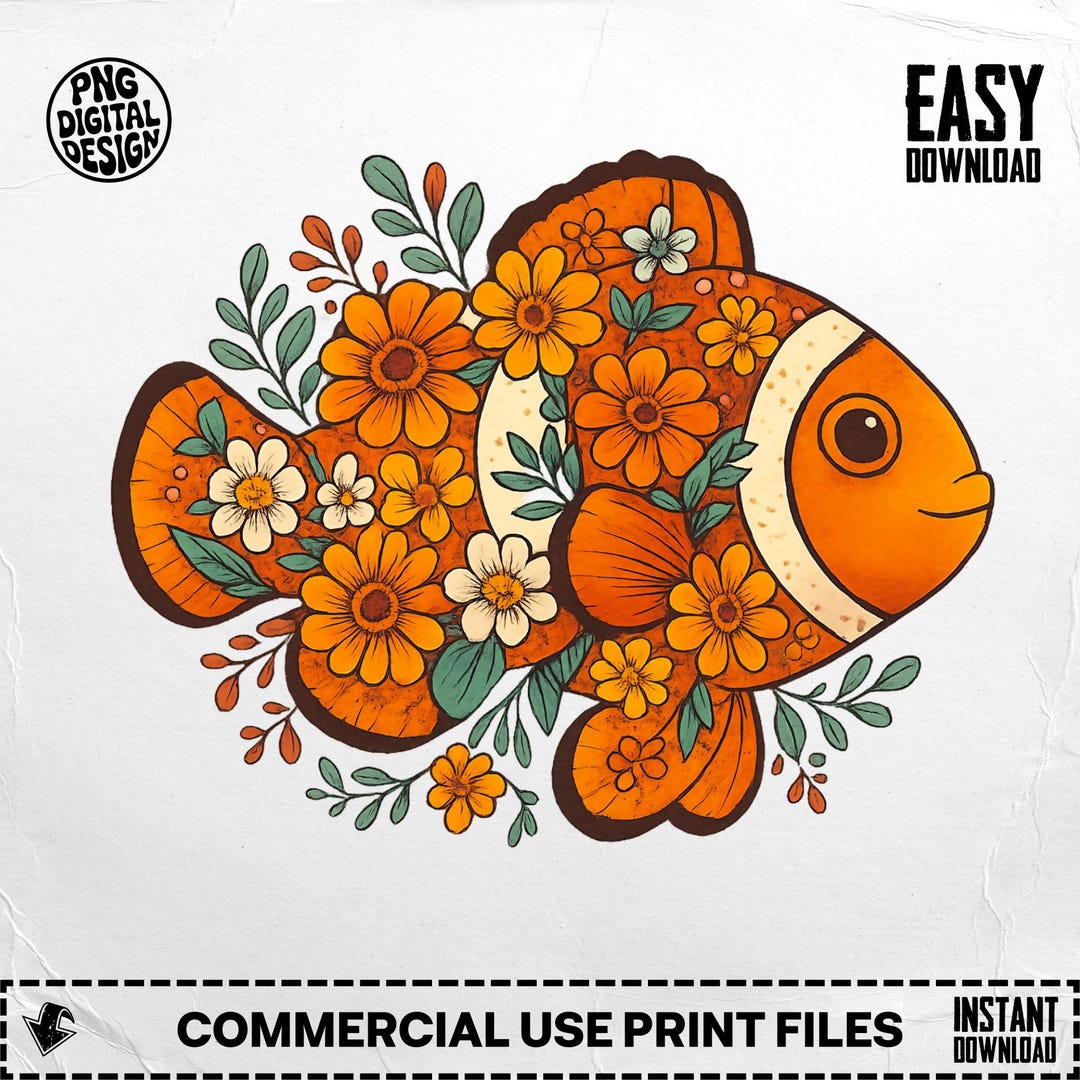 Floral Clownfish PNG, Boho Fish Sublimation (digital Download Png) - Etsy