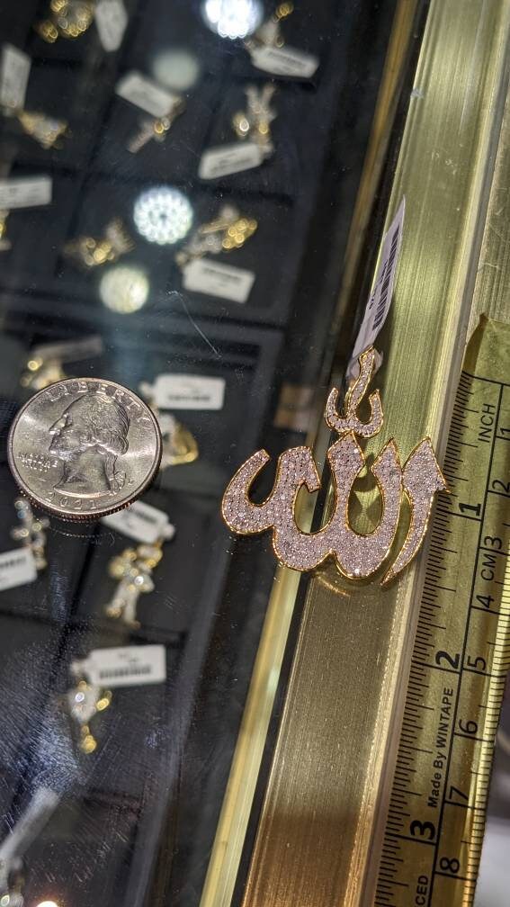 Real Solid Gold and Real Natural Diamond Allah Pendant - Etsy
