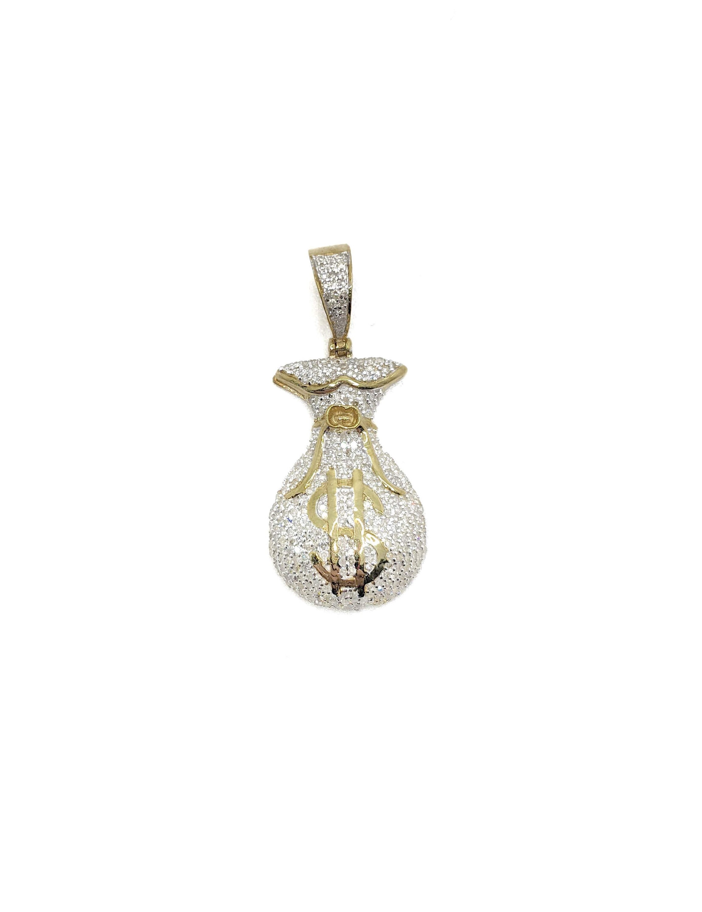 Real Gold and Natural Diamond Money Bag Pendant. 10K Gold - Etsy
