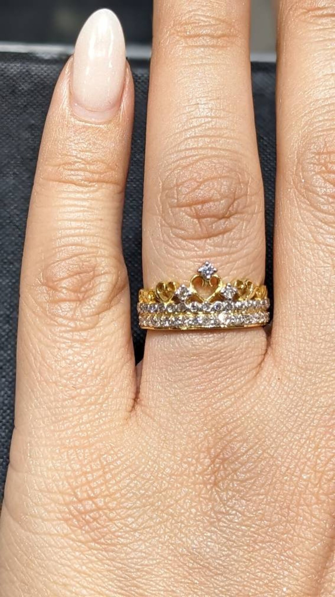 10K Yellow Gold and Diamond Crown Ring - Etsy