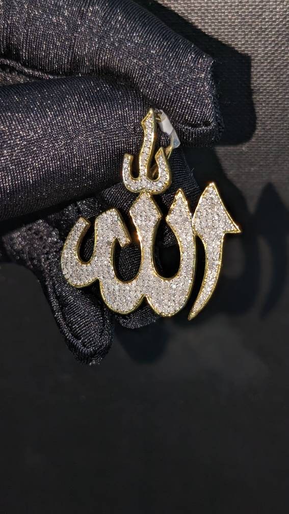 Real Solid Gold and Real Natural Diamond Allah Pendant - Etsy