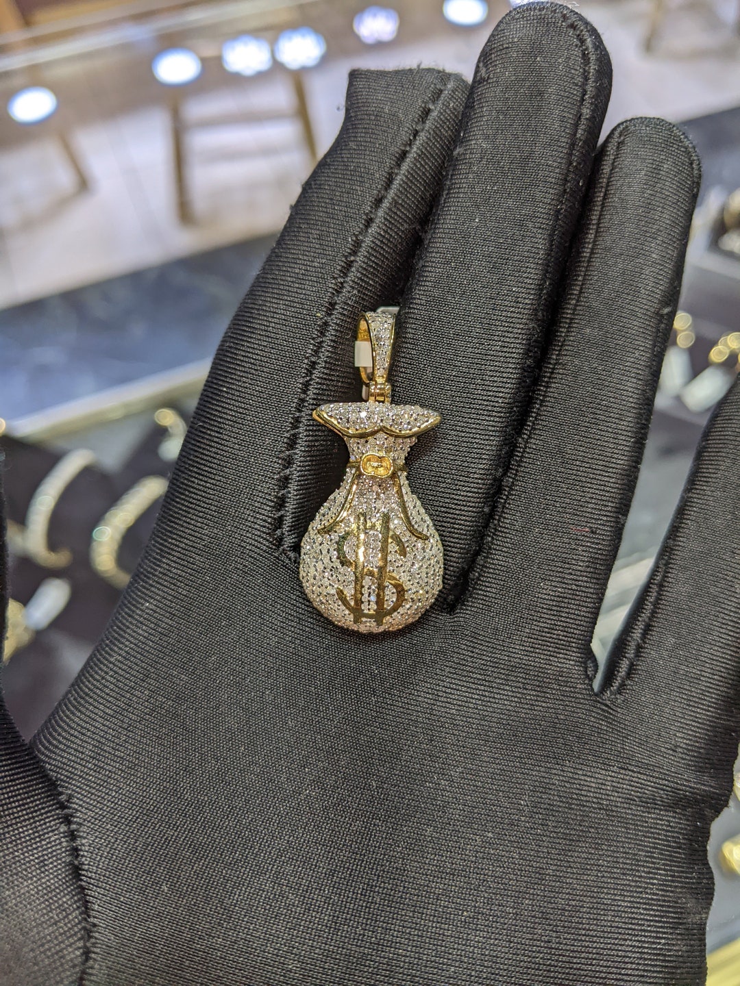 Real Gold and Natural Diamond Money Bag Pendant. 10K Gold - Etsy