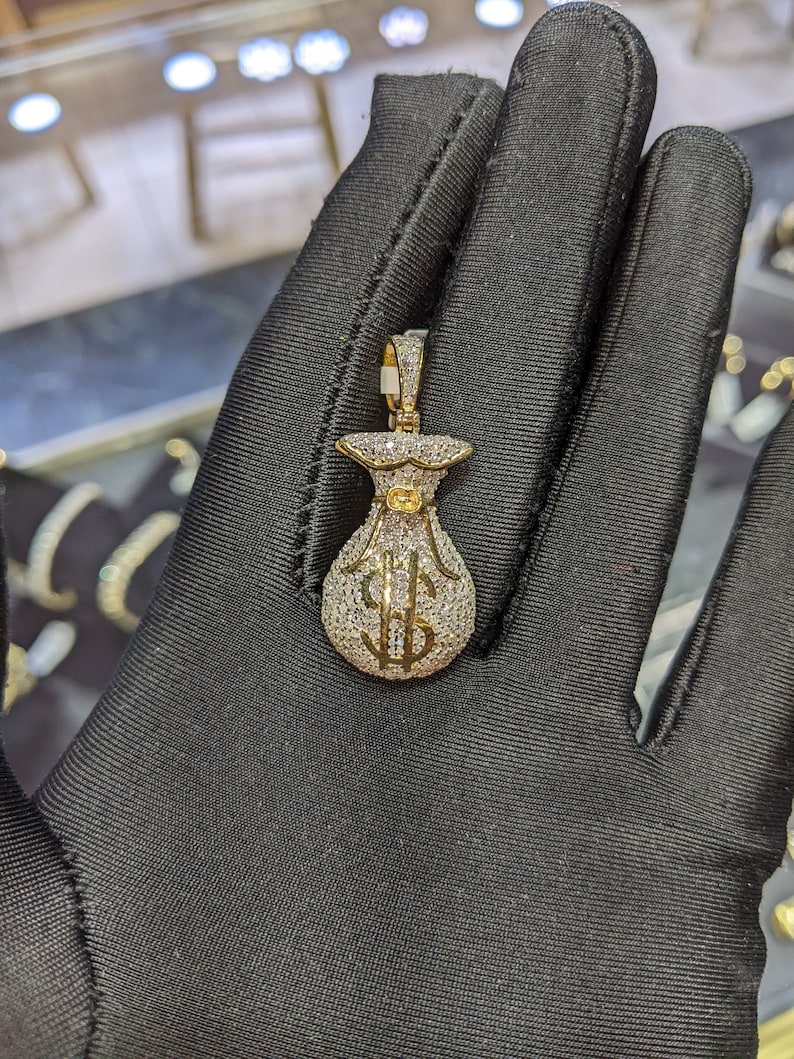 Real Gold and Natural Diamond Money Bag Pendant. 10K Gold - Etsy