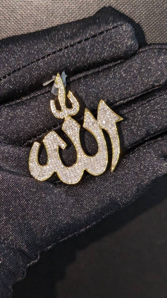 Real Solid Gold and Real Natural Diamond Allah Pendant - Etsy