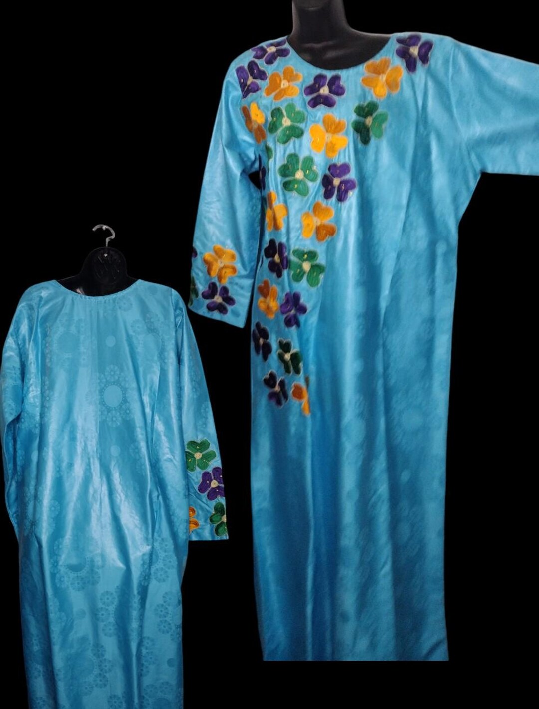 Long African Ladies Bazin Riche Embroidery Kaftan. Stylish and ...
