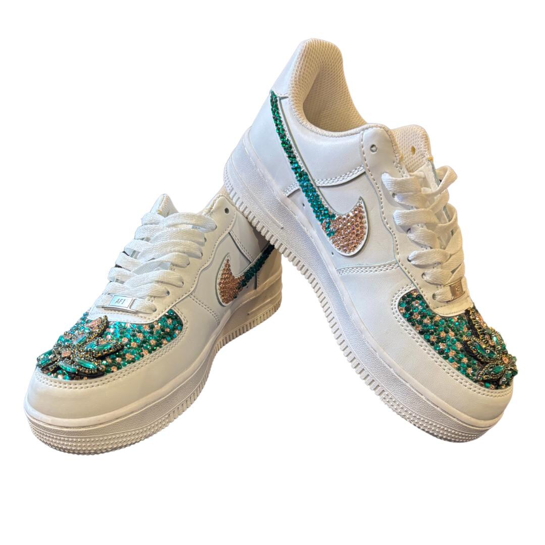 Custom Crystal-encrusted White Nike Air Force 1 Sneakers - Handmade ...