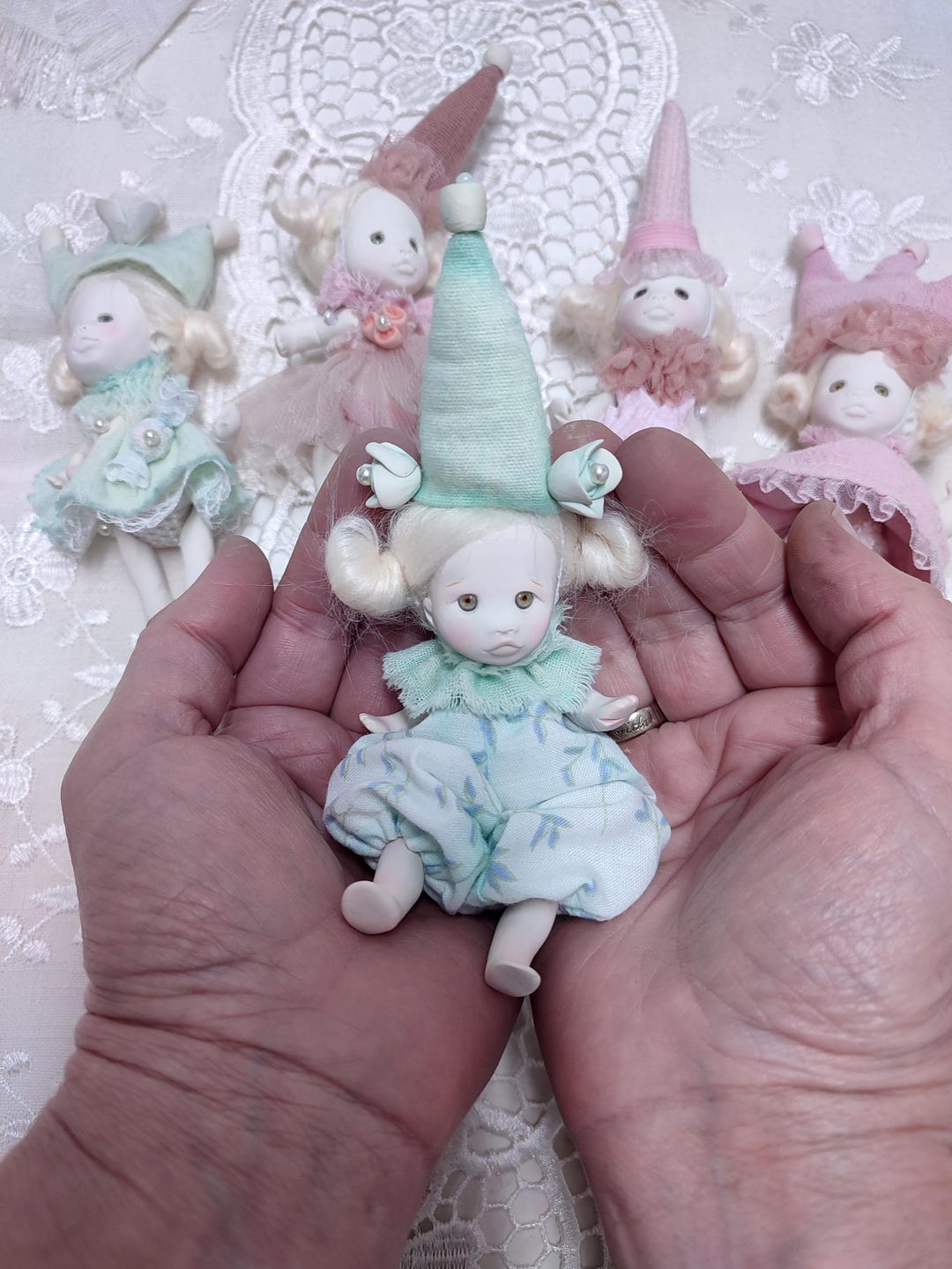 Mini Harlequin Doll With Turquoise Cap, Handmade Mini Harlequin ...