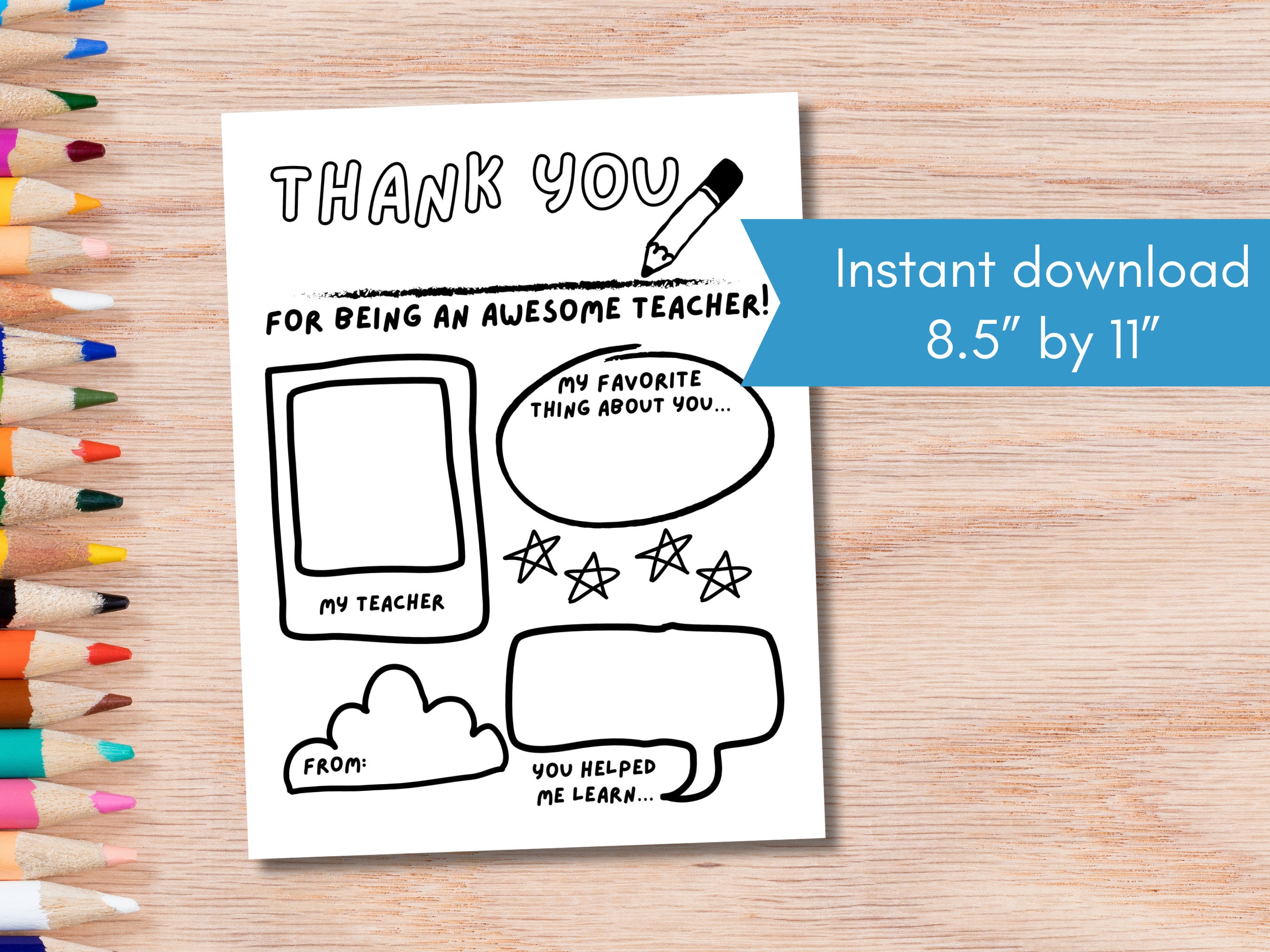 Kid’s Color Your Own Teacher Appreciation Day Card - 4 Options - Etsy