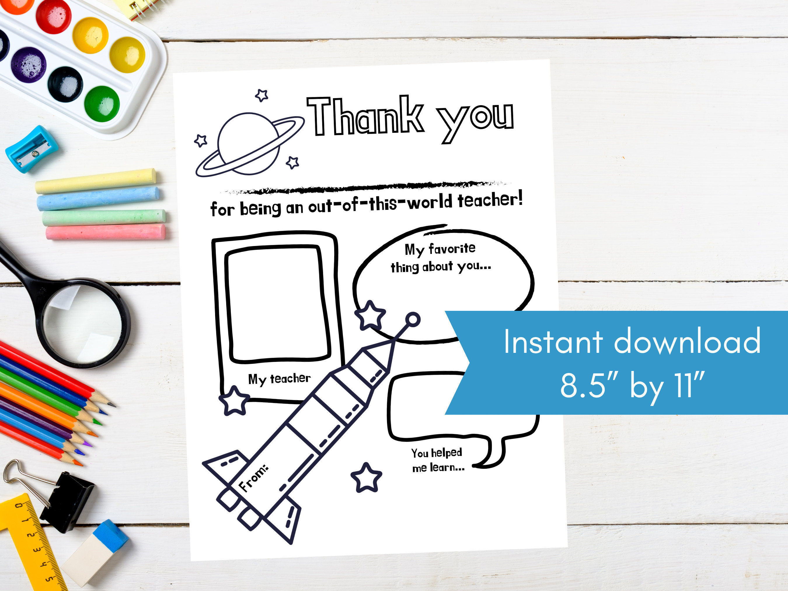 Kid’s Color Your Own Teacher Appreciation Day Card - 4 Options - Etsy
