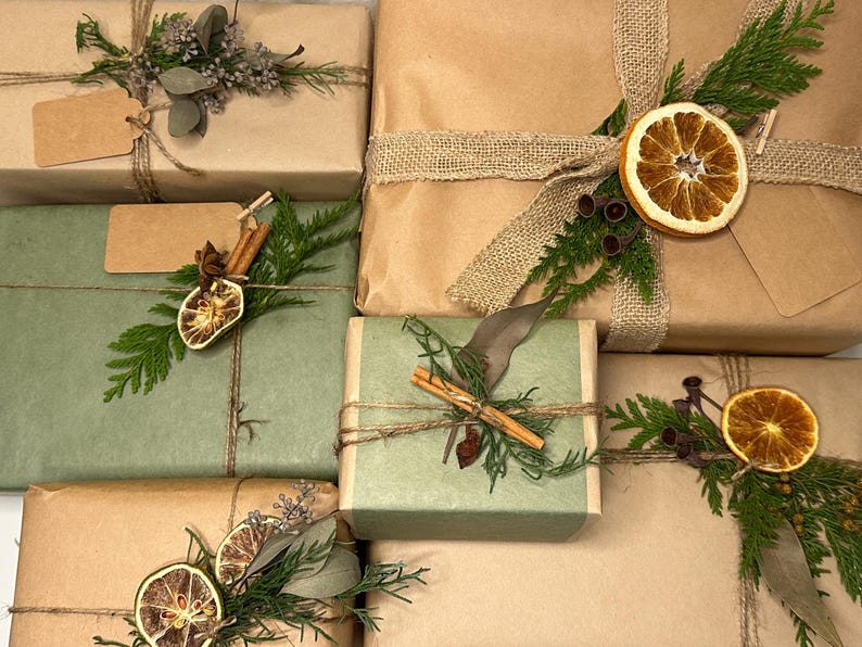 Gift Toppers Rustic Christmas Kit, Holiday Box Wrapping Decorations ...