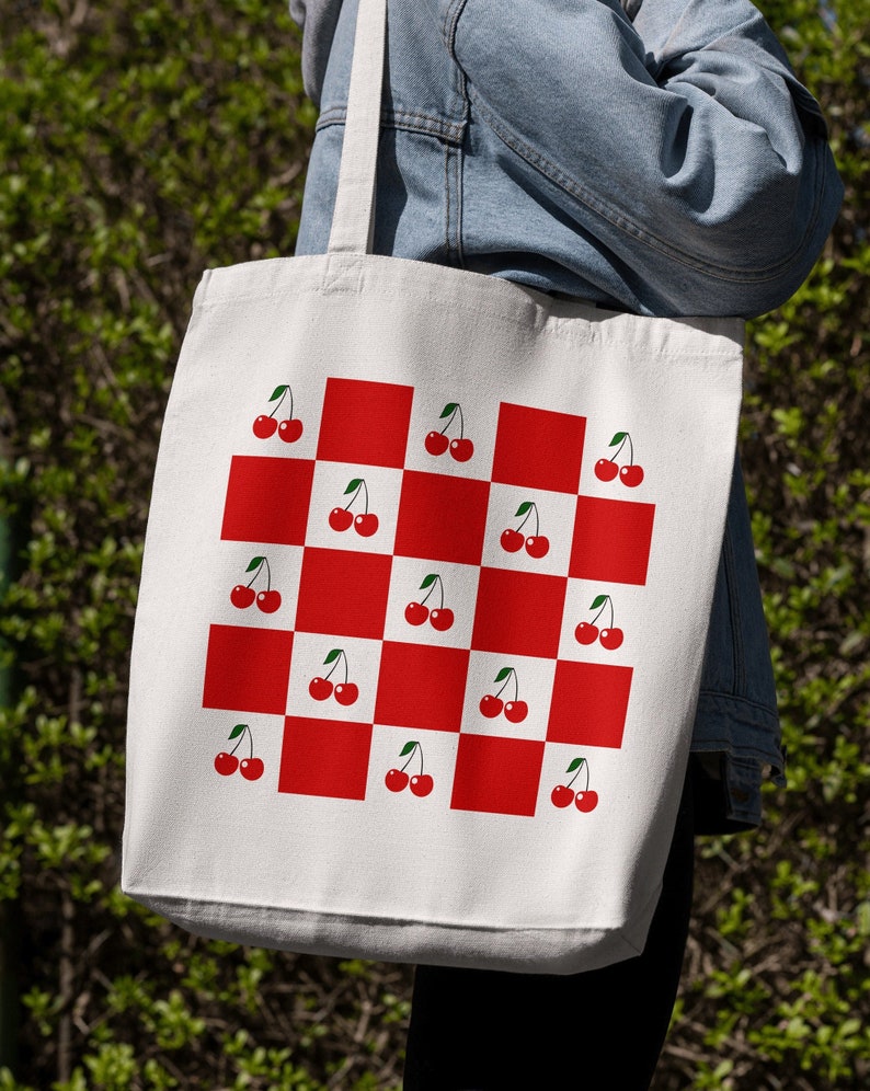 Checkered Cherry SVG, Trendy Tote Bag Design (PNG) - Etsy