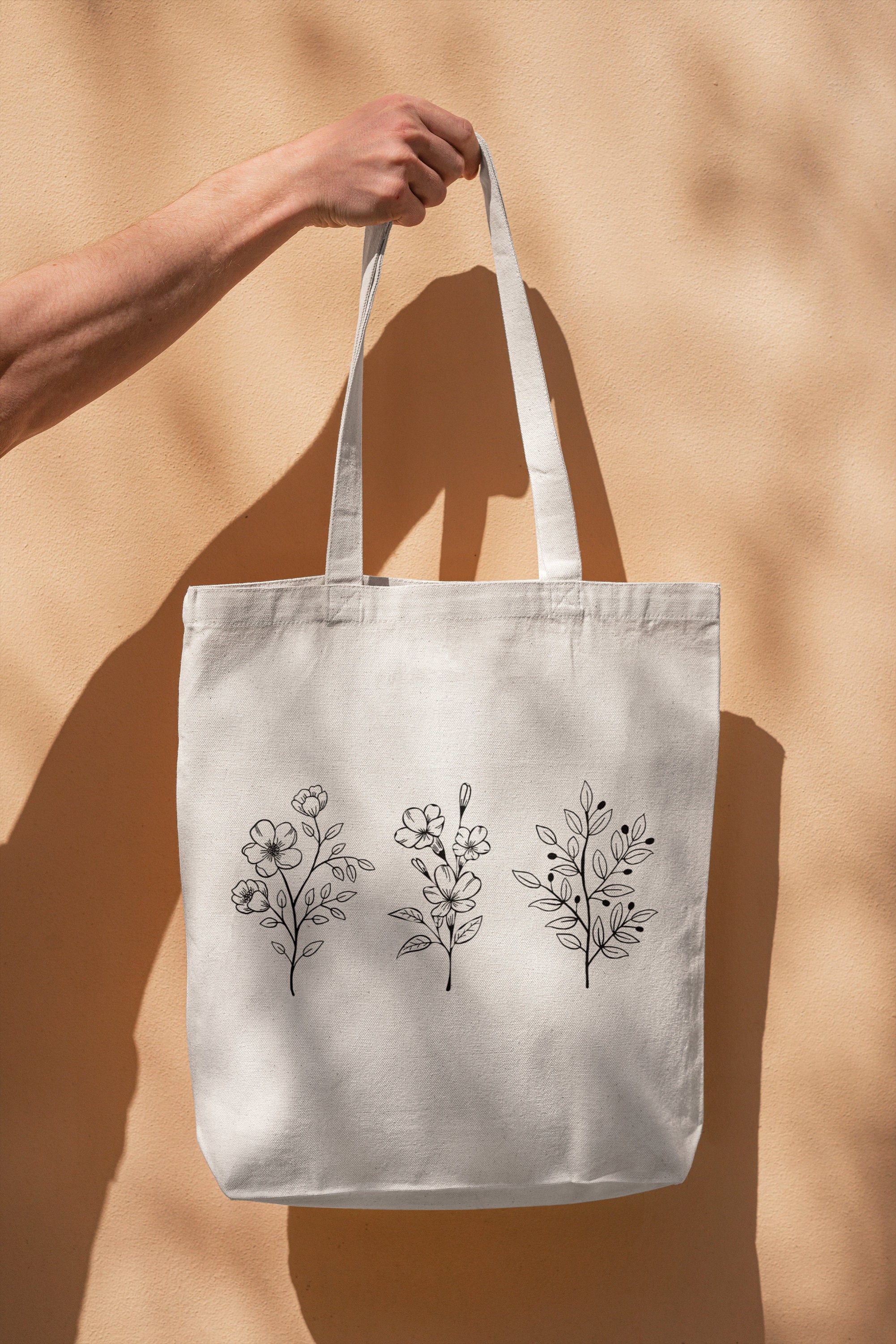 Wildflowers Outline SVG PNG, Tote Bag Svg, Trendy Tote Bag Svg, Tote ...