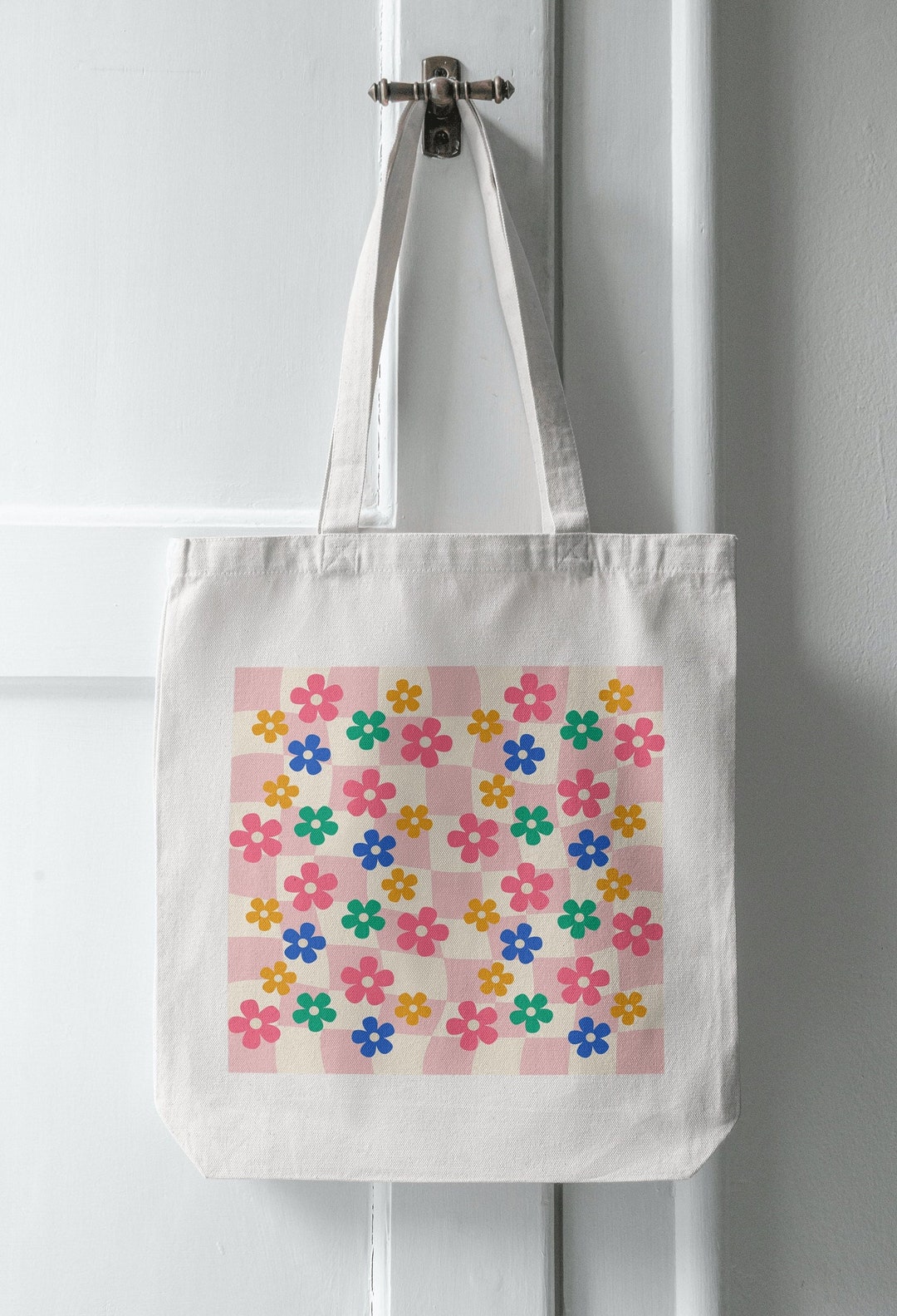 Checkered Flowers Svg Png, Colorful Flowers Svg, Tote Bag Design Svg ...