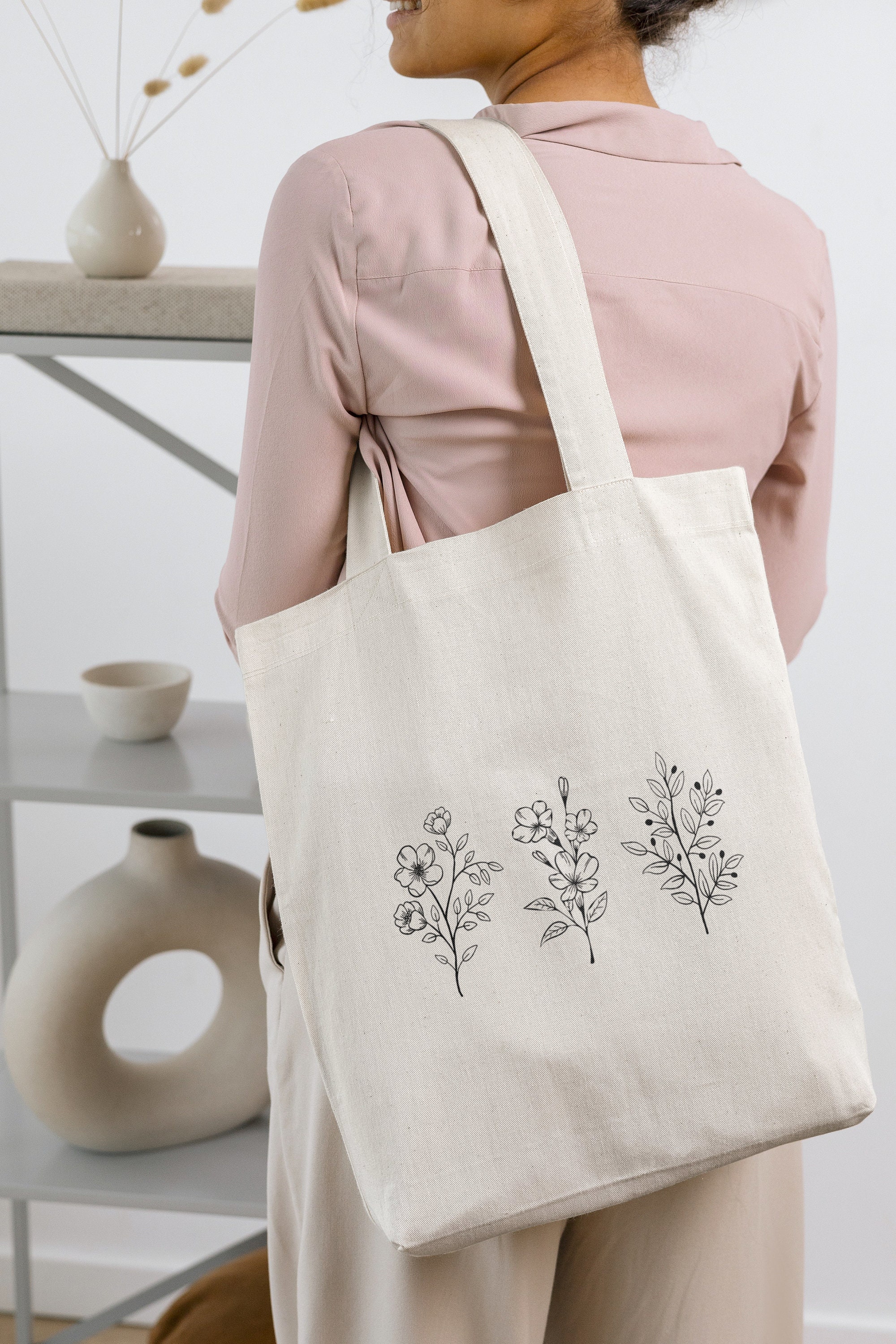 Wildflowers Outline SVG PNG, Tote Bag Svg, Trendy Tote Bag Svg, Tote ...