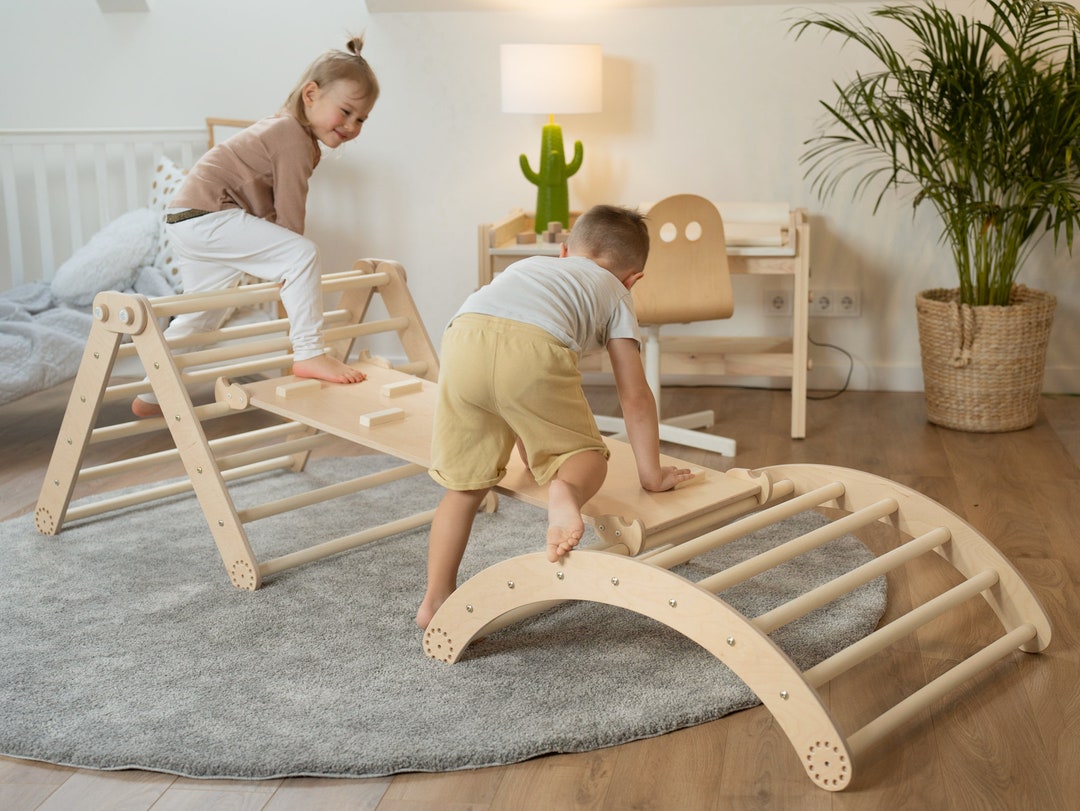Set of 3 Montessori Items, Climbing Triangle, Double-sided Ramp ...