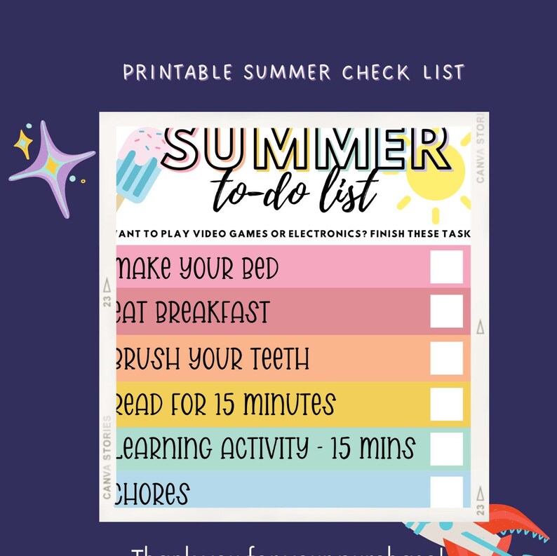 Chore Chart for Kids Printable & Editable | SUMMER Kids Checklist ...
