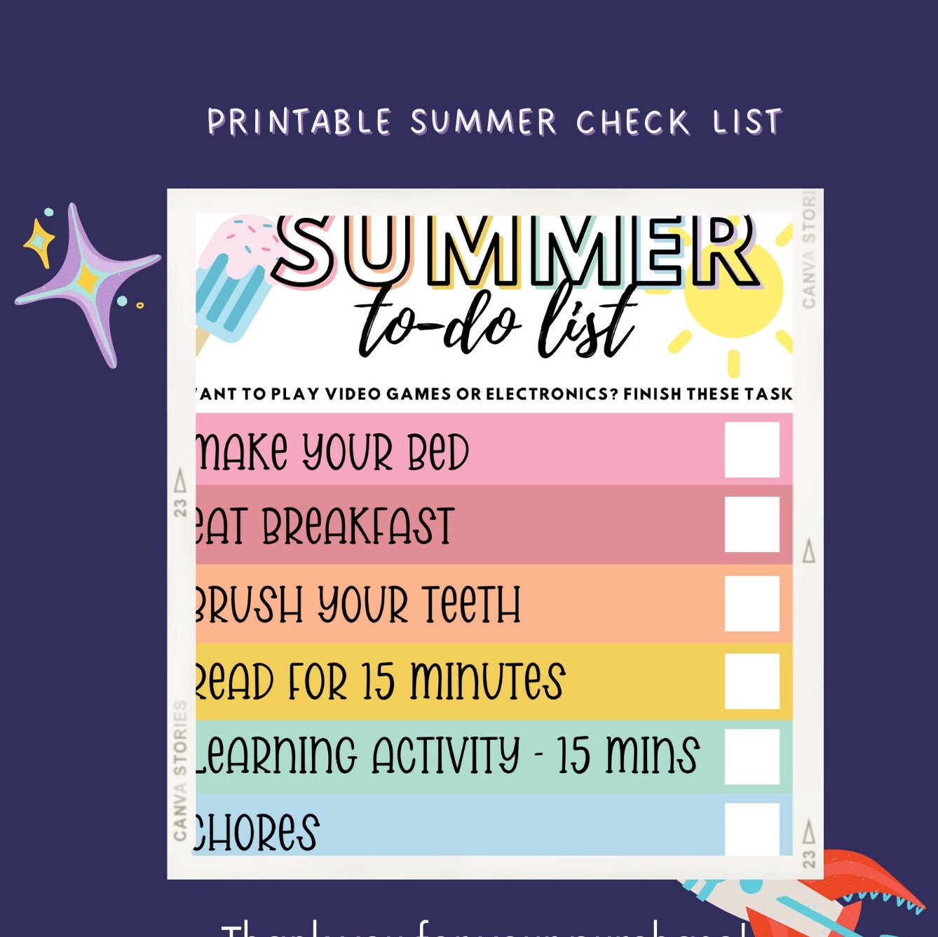 Chore Chart for Kids Printable & Editable | SUMMER Kids Checklist ...