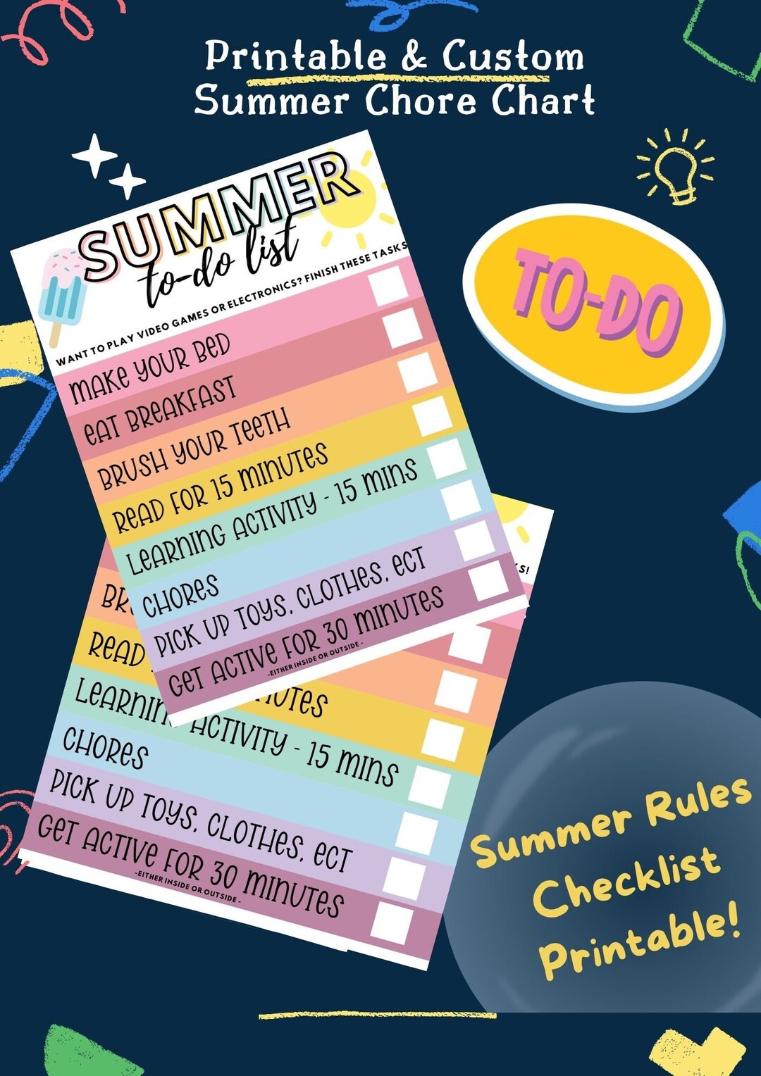 Chore Chart for Kids Printable & Editable | SUMMER Kids Checklist ...