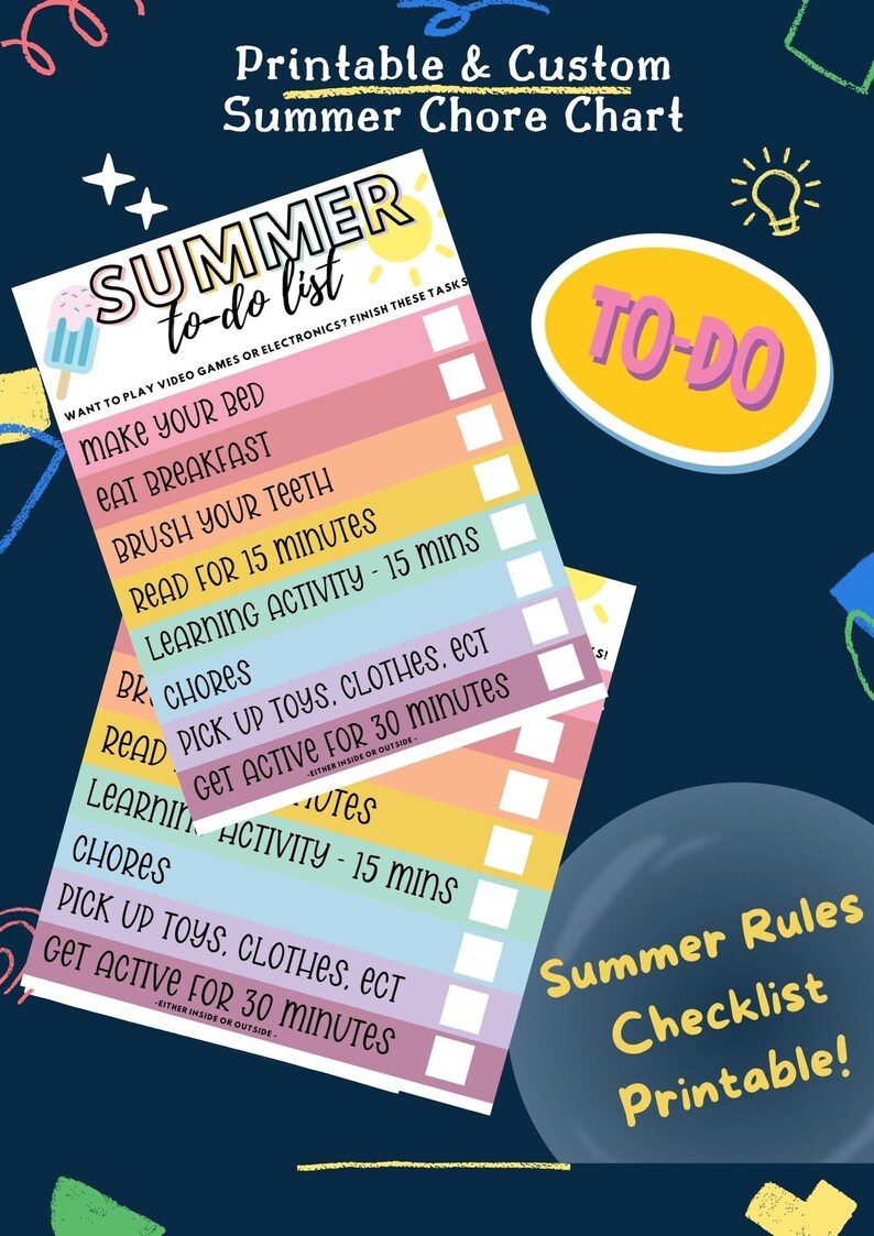 Chore Chart for Kids Printable & Editable | SUMMER Kids Checklist ...