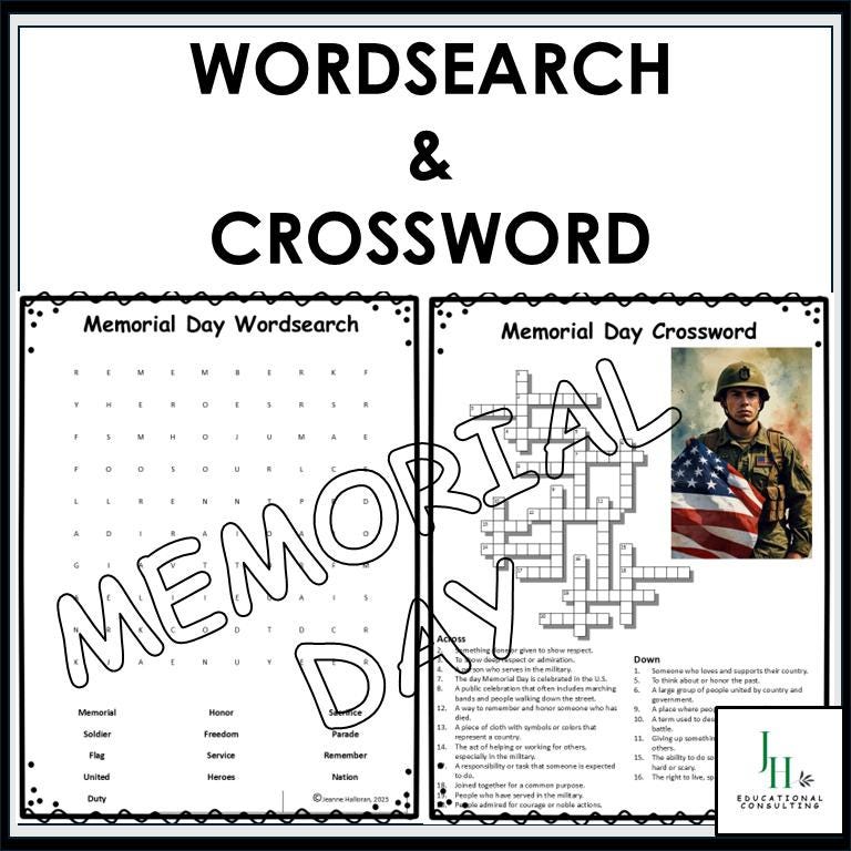 Memorial Day Word Search & Crossword Puzzle Set - Etsy